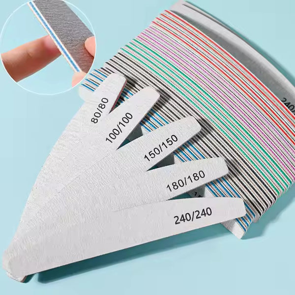 Professional Moon-Style Nail File Set – 80/100/150/180/240 Grit | Mani